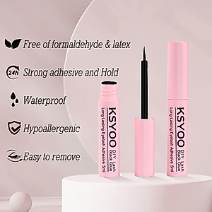 KSYOO Natural Lashes with Glue Set, Clear Band 3D False Eyelashes Multi-pack (A8 Black Glue Kit)