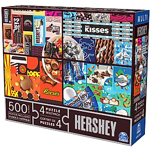 TOYS_AND_GAMES Hershey's, 4 Puzzle Multipack, 500 Pieces Combine to Form Mega Puzzle: Reese’s, Hershey’s Kisses, Almond Joy, for Kids and Adults