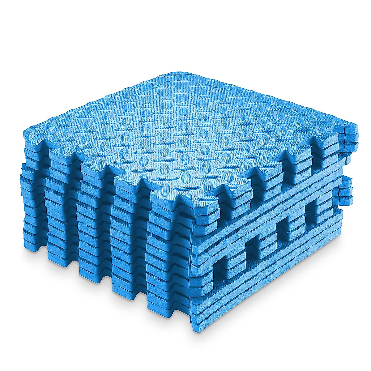 Philosophy Gym Pack of 12 Exercise Flooring Mats - 12 x 12 Inch Foam Rubber Interlocking Puzzle Floor Tiles - Blue