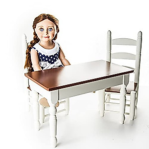 The Queen's Treasures 18 Inch Doll Furniture, Farmhouse Collection Fully Assembled Wooden Kitchen Table and Two Chairs, Compatible with American Girl Kitchen Furniture
