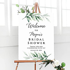 Personalized Greenery Bridal Shower Welcome Sign, Customized Baby Shower Baptism Celebration Welcome Board, Large Custom Poster