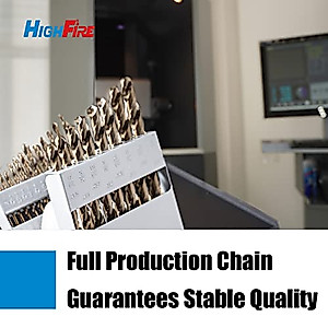 HIGHFIRE 21 PCS M35 Cobalt Drill Bit Set, HSS Twist Jobber Drill Bits with 135 Degrees Split Point, Gold Oxide Metal Drill Bits Set