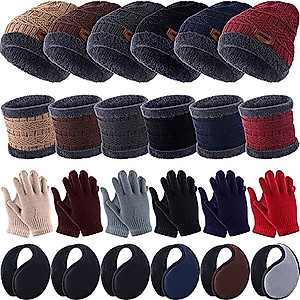 Liitrsh 24 Pcs Kids Winter Hat Scarf Glove Earmuffs Set Knitted Beanie Caps Gloves Mittens Earflaps for Boy Girl 2-8 Years(Multicolor)