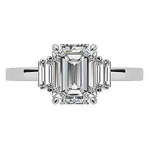 10K Solid White Gold Handmade Engagement Ring, 3 CT Emerald Cut Moissanite Diamond Solitaire Wedding/Bridal Ring for Women/Her, Minimalist Ring Anniversary Ring Gifts (6.5)