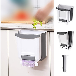 KiDaYuan Comes with a composting bin with 20 Garbage Bags, Trash cans, Foldable Kitchen and Bathroom Trash cans, Suitable for Camping, Office, Bedroom, Easy to Carry, White