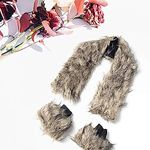 Brown Faux Fur Scarf for Women Neck Wrap with Boot Cuffs 100% Polyester Winter Accessories for Evening Party Size 38"