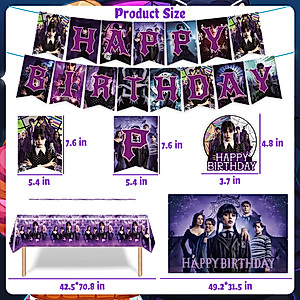 Wednesday Inspire Birthday Party Decorations, Wednesday Inspire Party Supplies Set Include Banner, Backdrop, Foil Latex Balloons, Tablecloth, Cake Toppers, Tableware, Wednesday Inspire Party Favors