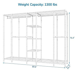 VIPEK Wire Garment Rack Heavy Duty Clothes Rack, Large Portable Wardrobe Rack Freestanding Clothing Rack Clothes Storage Organizer Closet for Bedroom, 89.8" Lx15.7 Wx76.4 H, Max Load 1300lbs, White