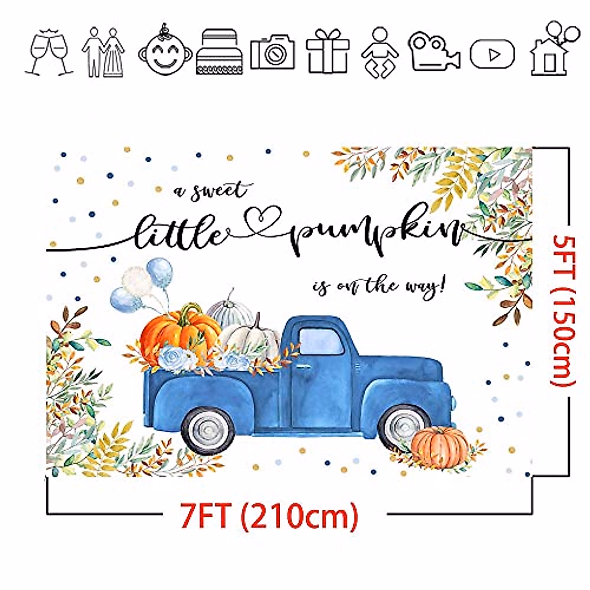Mocsicka Pumpkin Backdrop for Boy Baby Shower 7x5ft Blue Truck A Sweet Little Pumpkin is on The Way Photo Backdrops Autumn Fall Baby Shower Party Decorations Banner