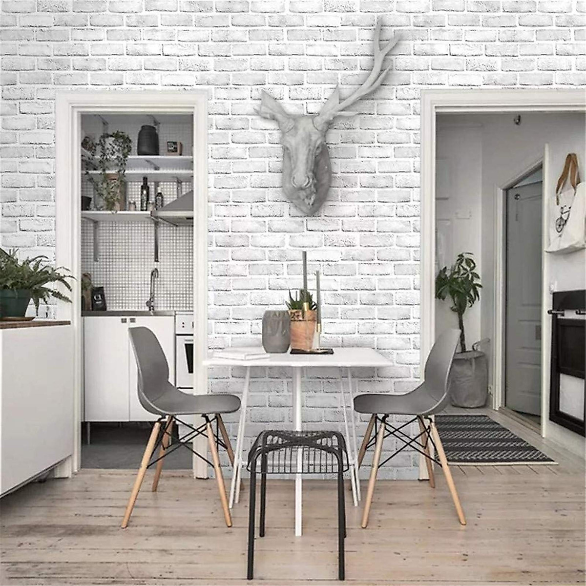 Yancorp 32.8ft White Gray Brick Contact Paper Peel and Stick Wallpaper Removable Wallapaper Grey Vinyl Wrap Self-Adhesive Wallpaper Backsplash Kitchen