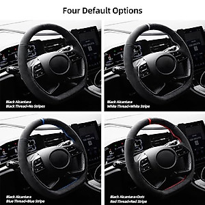 Alfanxi Hand Stitch Alcantara Steering Wheel Cover Compatible with Hyundai Elantra New i20 Elantra Bayon 2022 2023(Red Stripe)