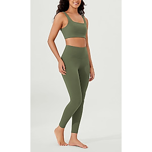 ODODOS ODLEX 2-Pack High Waist 7/8 Length Workout Leggings for Women, 25" Tummy Control Atheltic Yoga Pants, Black+Dark Olive, Small