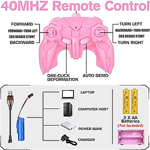 JOYOFUN Remote Control Car Hobby RC Transformer Cars Robot Toy High Speed Transforming 2.4Ghz 1:18 Scale 360° Rotating Drift for Girl Kid Teen Boy - Pink