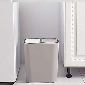 Aouiopkio Zruixia-ljit Trash Can, Trash Can Rectangle Plastic Push-Button Dual Compartment 12 Liter Recycling Waste Bin，Grey/Blue/White Garbage Can (Color : Blue)