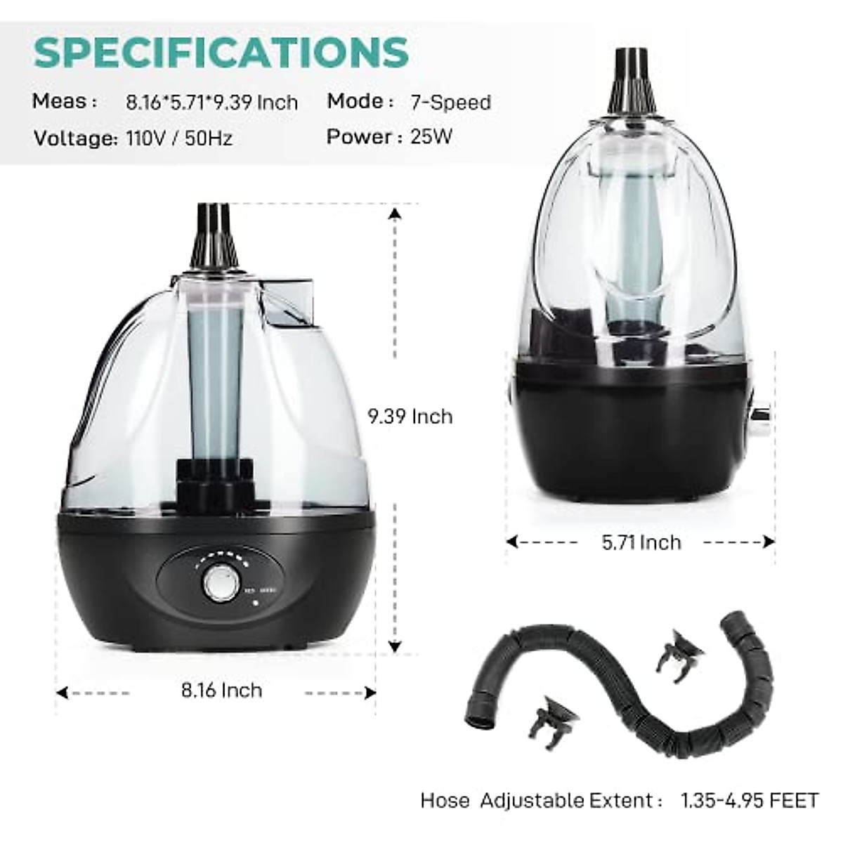 Simple Deluxe Reptile Terrariums Humidifier Fog Machine Mister, Silent High Pressure with Adjustable Output Knob, Auto Shutdown for Reptiles/Amphibians, Herbs, Vivarium, Upgraded Gear 2.2L