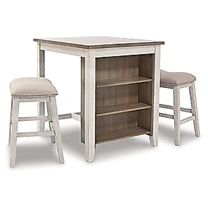 Signature Design by Ashley Skempton 3 Piece Counter Height Dining Set, Includes Table and 2 Barstools, Whitewash