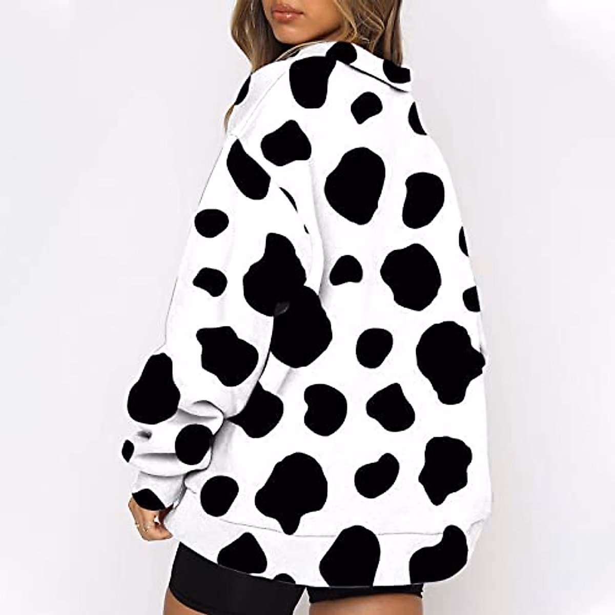 Fashion Women Casual Print Lapel Neck Long Sleeve Loose T-Shirt Blouse Pullover Tops