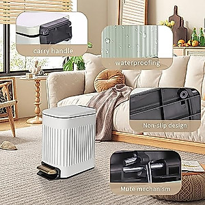 Trash Can 6 Liter/1.6 Gallon Stainless Steel with Step Pedal and Buffer Function Slim Rectangle Garbage Can Wastebasket Designed for Toilet, Kitchen, Office(Color:Green)