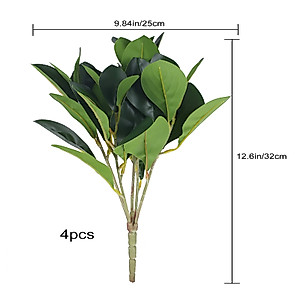 HO2NLE 4Pcs Artificial Shrubs Plants Fake Eucalyptus Leaves Stems Faux Greenery Branches for Garden Window Box Home Wedding Courtyard Outdoor Office Kitchen Decoration