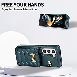 XIMAND for Samsung Galaxy Z Fold 5 Wallet Case with 2 Card Slots,Shockproof and Skin-Like Soft Leather,Stylish and Luxurious Perfect for Women.(DarkGreen)