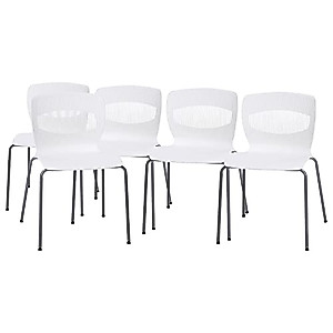 Flash Furniture Hercules Series Set of 5 Commercial Stack Chair - Roomy Wide 770 lb. Capacity - Lumbar Support - Durable Plastic - Silver Steel Frame - White