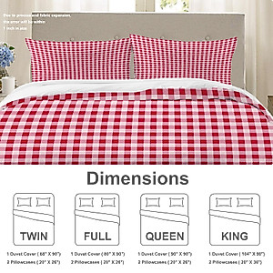 BaoNews Red White Gingham Duvet Cover Set Twin Size,3 Pieces Square Red Tablecloth Plaid Blanket Bedding Set Hotel Quality 100% Cotton Comforter Cover Set with 2 Pillowcases(No Filler)
