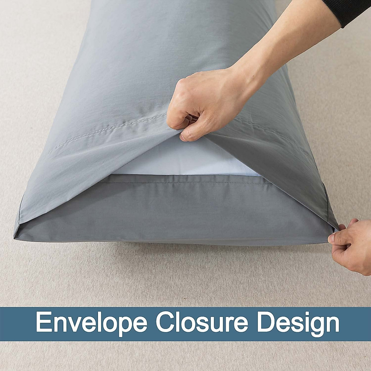 WhatsBedding Body Pillow Cover Cotton Fabric, Long Pillowcase Breathable & Skin-Friendly, Envelope Closure - Grey (21x54 inch)