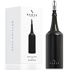 Wine Chiller & Stick - Keeps Wine & Champagne Chilled For Hours - Perfect Gift For Wine Lovers - Portable Insulator Includes Drip-Free Pourer and Aerator - Fits Most 750ml Bottles (Black)