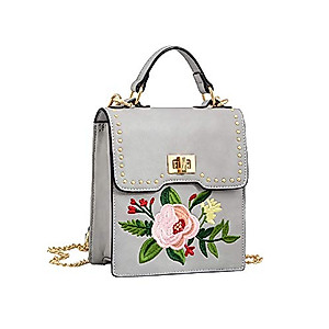 Mellow World Embroidery Floral Women Cross Body Bag, Grey, One Size
