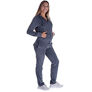 Facitisu Tracksuit for Women Set 2 Piece Joggers Velour Jogging Sweat Outfits Hoodie and Sweatpants Set XX-Large, Grey