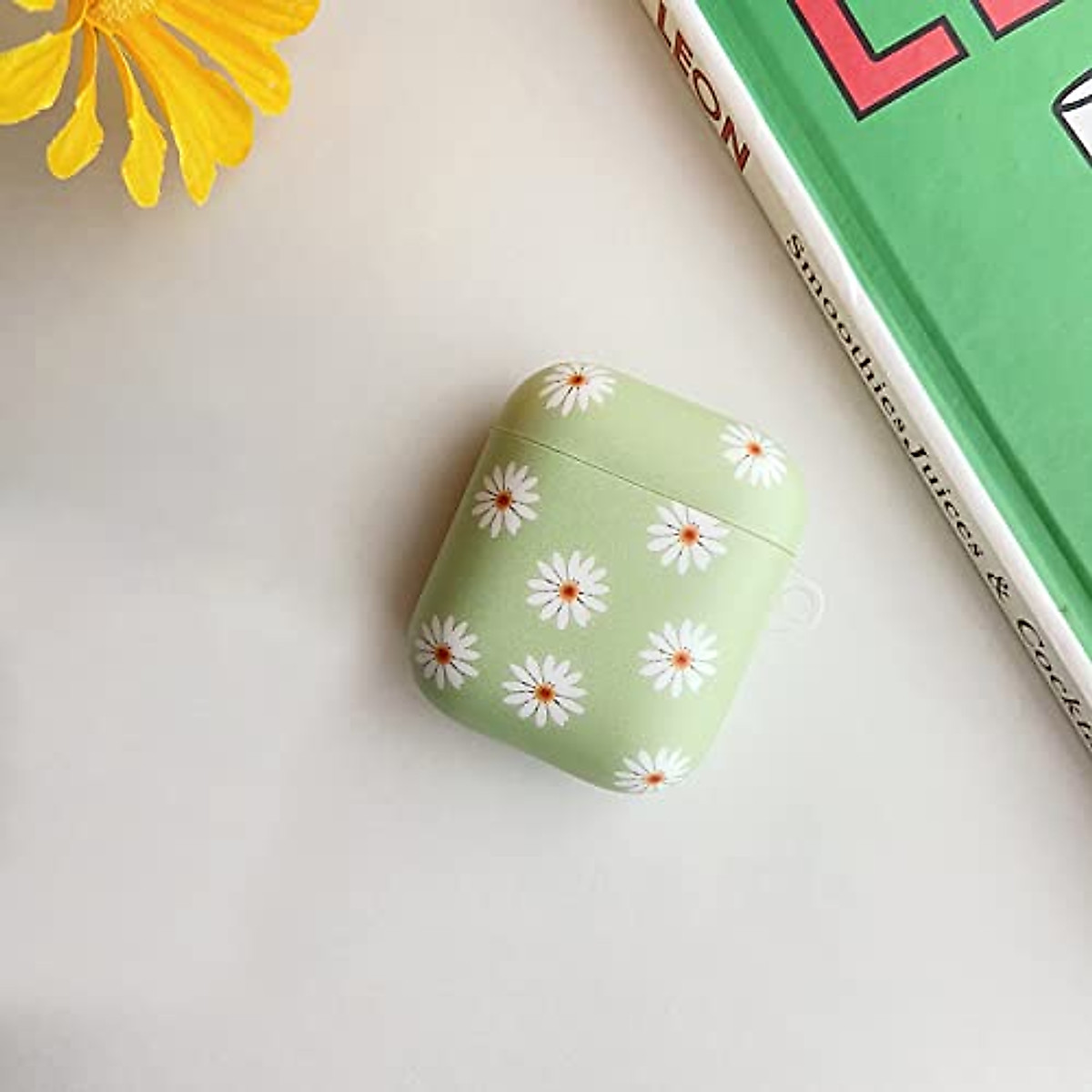 ZTOFERA Compatible with Apple Airpods 2 & 1 Case, Anti-Scratch Cute Daisy Pattern Protective Case Lightweight Shockproof TPU Bumper Cover for Airpods - Green