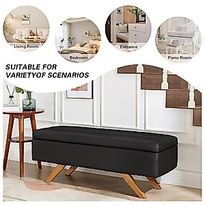 VECELO PU Leather Ottoman Bench with 6.1-inch Storage Space, 44” Soft Footrest for Living Room Bedroom Hallway Entryway, Easy to Clean, Black
