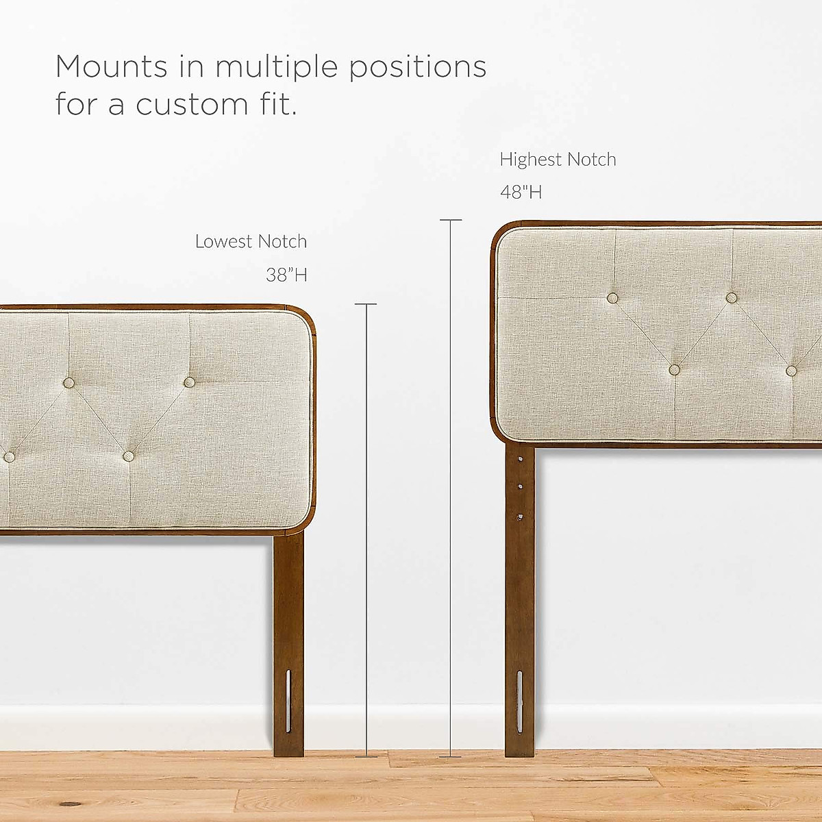 Modway MOD-6234-WAL-BEI Collins Tufted Queen Fabric and Wood Headboard, Walnut Beige