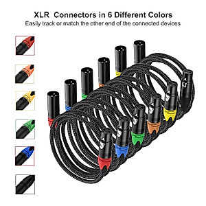 Anewbig XLR Cables 25ft 6 Pack, Mic Cable 25 ft Feet, 3 Pin Male to Female XLR Microphone DMX Cord- Black Braided, 25 Foot, 6pack