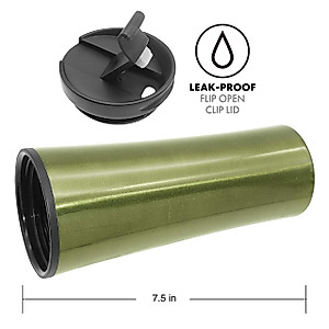 Oggi CONTOUR Stainless Steel Travel Tumbler - Olive, 16 oz, with flip open lid for hot and cold beverages.