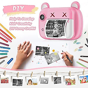 Instant Print Camera for Kids - Bearbrick Selfie Kids Camera with Zero Ink | Dual Lens | 1080P HD | 2.4 Inch | 1000 mAh | 3 Rolls Print Paper Camera for Girls Boys Age 3-12 Birthday