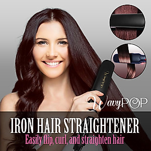 Wavy POP PRO 2 in 1 Titanium Flat Iron Hair Straightener & Curling Wand 1.75" | Professional Straightening Hair Iron with Ceramic MCH Fast Heat, Auto Shut Off | Dual Voltage with Travel Bag