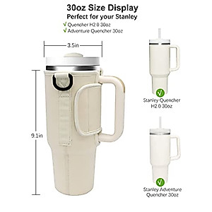 Aiscool Water Bottle Carrier Bag Holder for Stanley Quencher H2.0 Tumbler 40 Oz Cream, Neoprene Water Bottle Sling Bag Sleeve Holder Carrier with Adjustable Shoulder Strap & Straw Covers