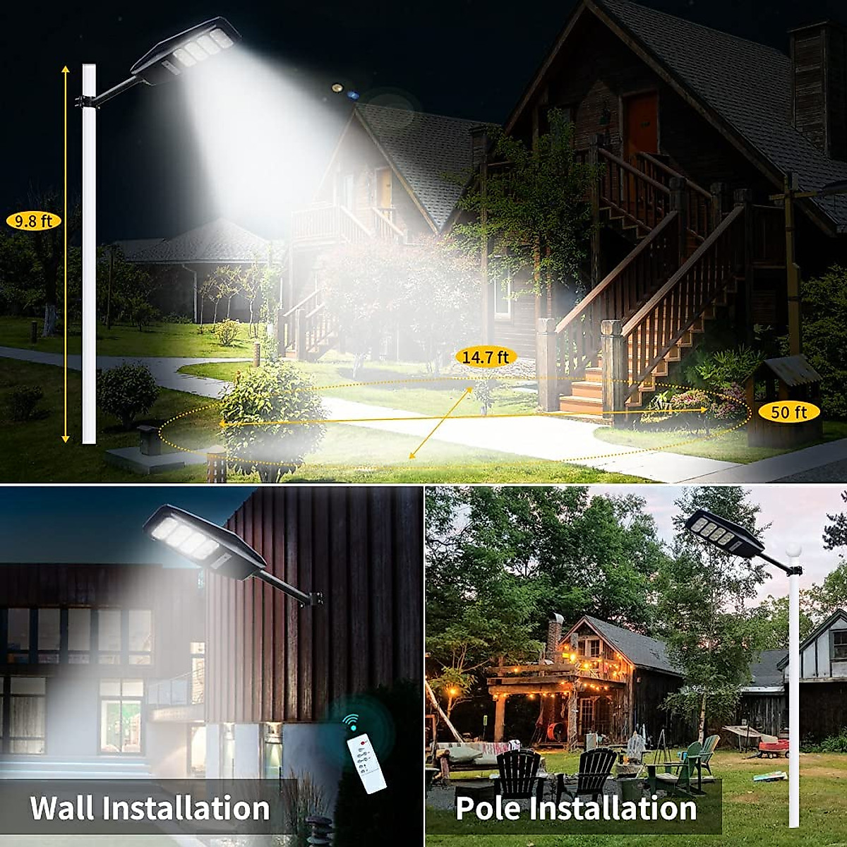 HangGe SUN 300W Solar Street Light Outdoor Lamp Dusk to Dawn LED Solar Lights with Remote Control 24000LM Flood Light Solar Powered,IP66 Waterproof Security Lighting,for, Yard Garden Street