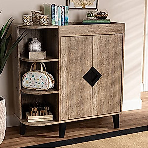 BOWERY HILL Modern Oak Finished Wood 2-Door Shoe Cabinet with Open Shelves