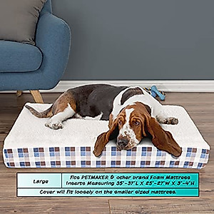 Replacement Dog Bed Cover - Large Pet Duvet with Zipper, Sherpa Top, and Nonslip Bottom - Removable Washable Cover by PETMAKER (Brown Plaid)