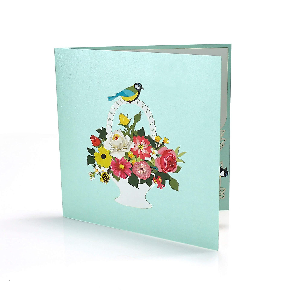 ETA 3D Bird and Flower Basket Pop Up Greeting Card for Birthday, Just Because, Thinking of You, Retirement, Get Well, Congratulations, Cards Mother's Day, Teacher's Father's Any Occasions, F18