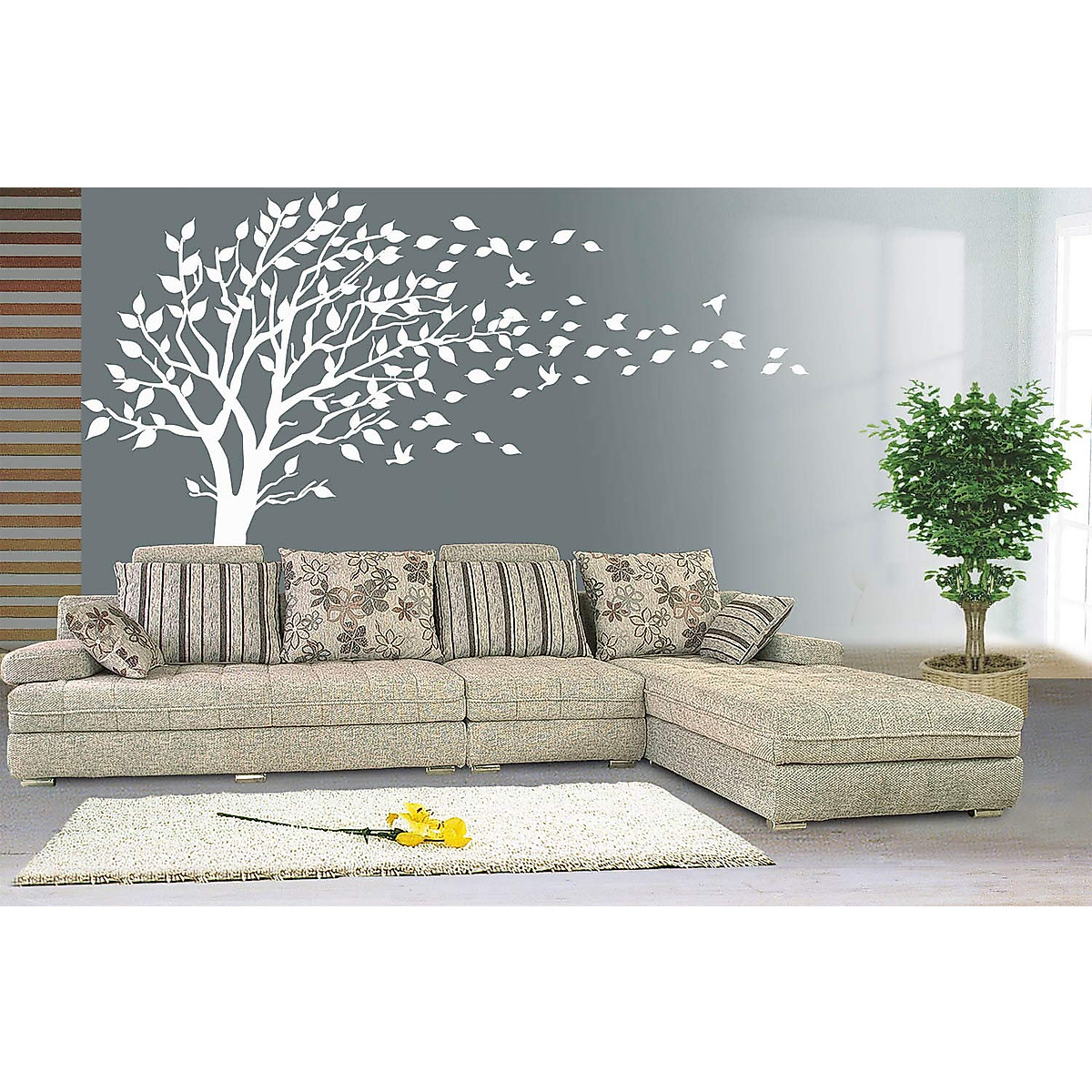 White Tree Wall Decals Leaves Blowing in The Wind Tree Wall Sticker Vinyl Art Kids Rooms Teen Girls Boys Wallpaper Murals Sticker Wall Stickers Nursery Decor Nursery Decals