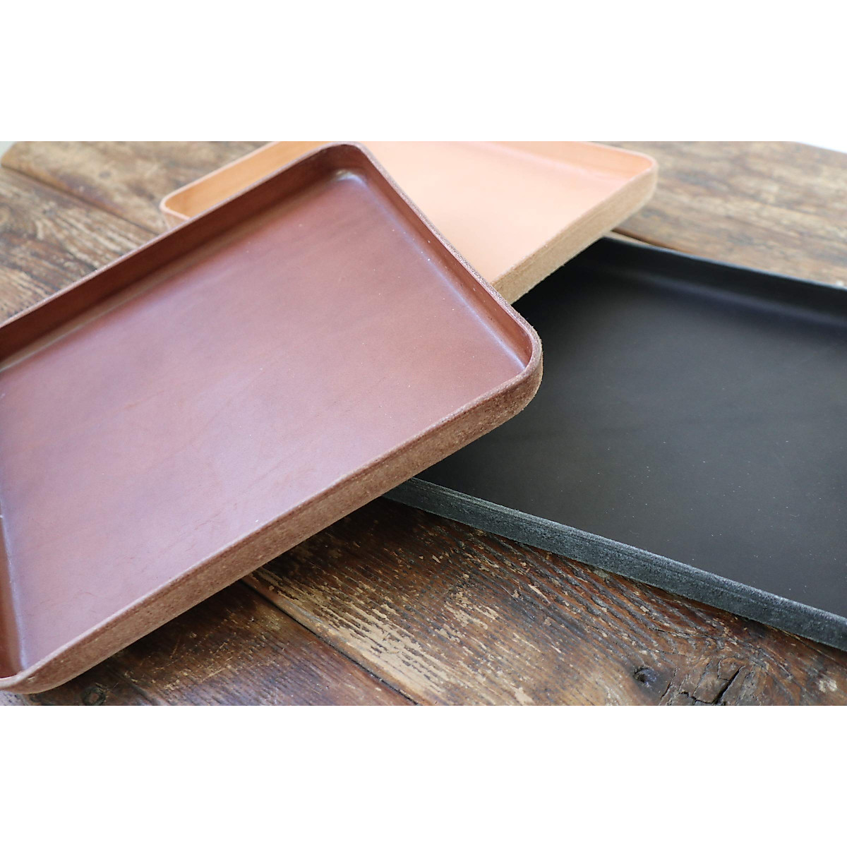 Molded Leather Valet Tray Large Perfect for storing daily essentials in modern space.