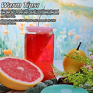 TERESRY 4 Pack Acrylic Lids for Glass Cups with Bamboo Lids and Straws, 2.75 inch/70 mm Acrylic Lids for 16 OZ Beer Can Cups with Wooden Lids, Replacement Canning Lids for 20 OZ Glass Cups