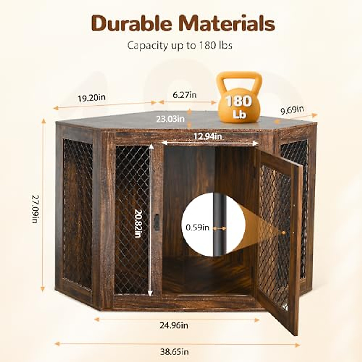 BOEASTER Corner Dog Crate Furniture, Wooden Dog Kennel End Table with Door Furniture Style Dog House Pet Crate Indoor Use for Small Medium Dogs