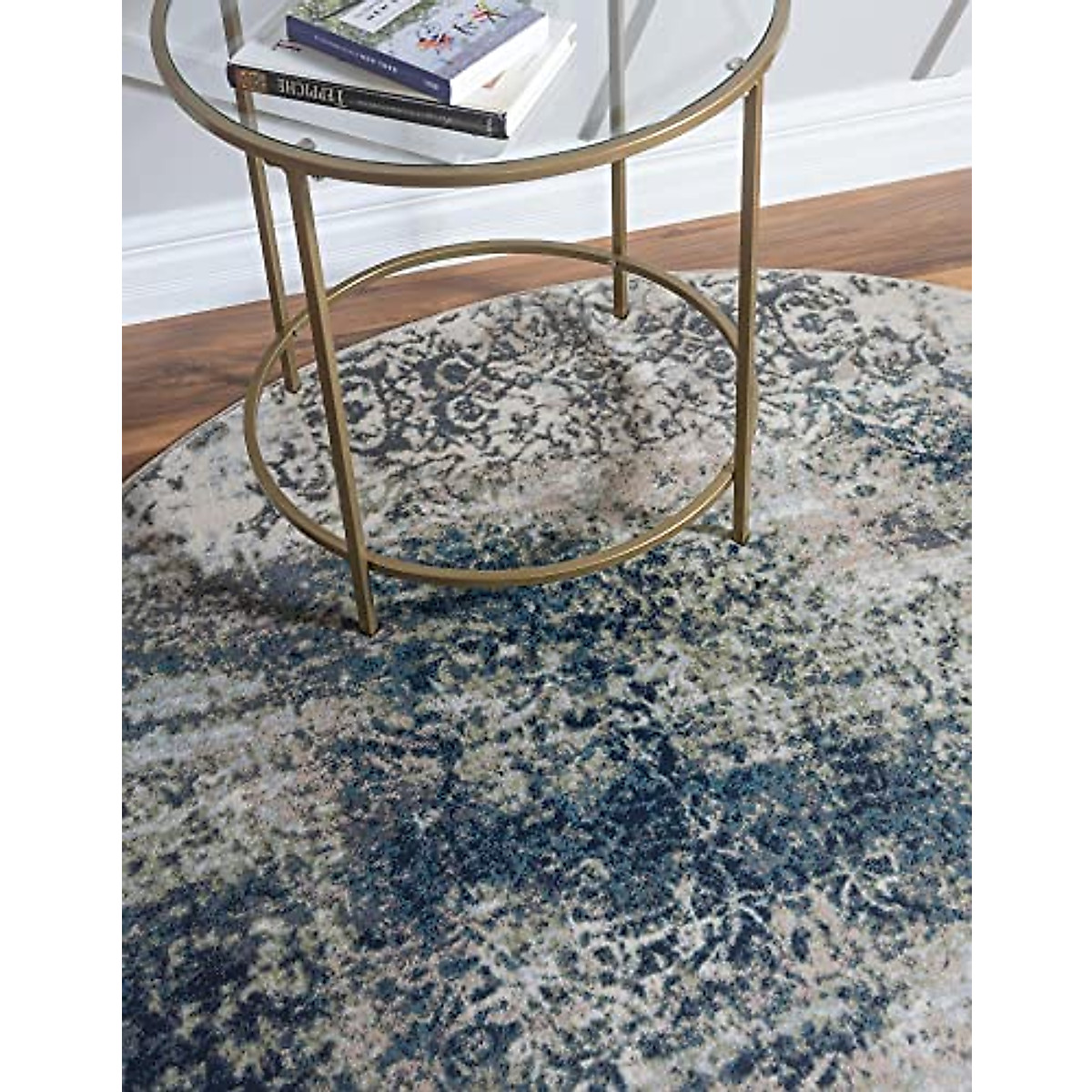 Rugs.com Gossamer Collection Rug – 5 Ft Round Navy Blue Medium Rug Perfect for Kitchens, Dining Rooms