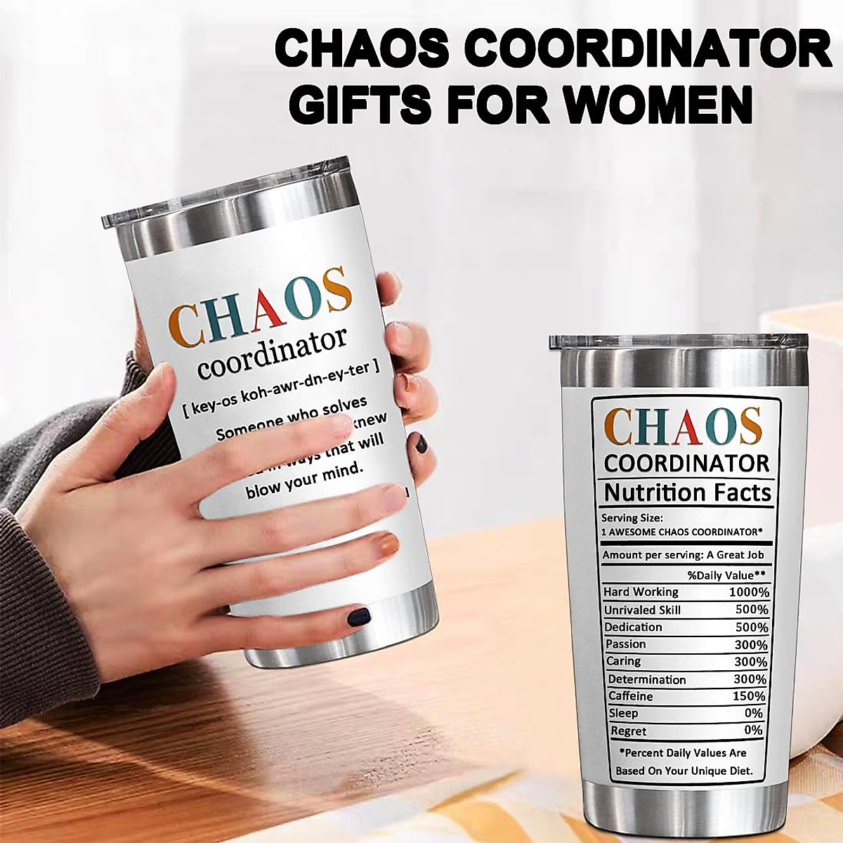 YXOTJHS Chaos Coordinator Tumbler, Chaos Coordinator Gifts for Women Boss Lady Coworker Manager Teacher Assistant Mom-Thank You Gifts, Birthday Gifts for Women-20 Oz Stainless Steel Tumbler