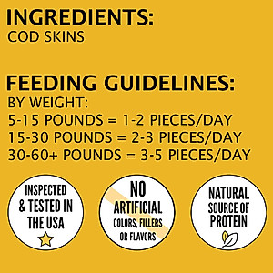 Hubert Pet Premium Cod Skin Crisps - Single Ingredient Natural Dog Treats for All Breeds, No Artificial Anything - 1.5 lbs Bag