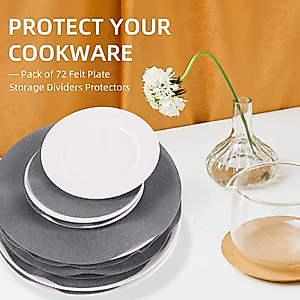 LITLANDSTAR Thick Felt Plate Dividers, 72 Pack Felt Plate China Storage Dividers Protectors Round Plate Separators Pads with 3 Sizes, Dish Storage Protectors Pads for Packing Stacking Cookware (Gray)